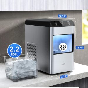 WIE Nugget Countertop Ice Maker, 37lbs/24H Soft Chewable Pebble Portable Ice Machine, One-Click Self-Cleaning Sonic Ice,for Home Kitchen Office, LED Night Light Ice Basket/Ice Scoop Stainless Steel