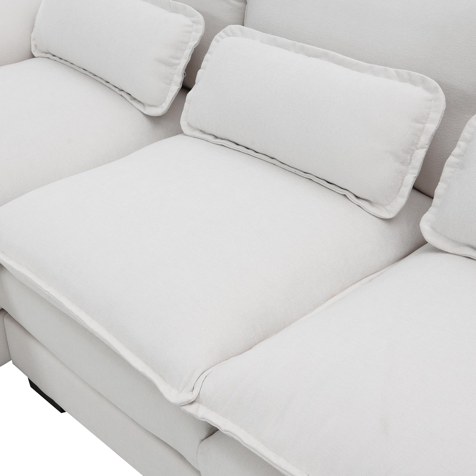 U Shaped Sectional Couches for Living Room, 110" Sectional Sofa with Waist Pillows, Symmetrical Sleeper Sofa Couch with Double Chaise Lounge, Modular Sofa for Living Room Furniture Sets, White