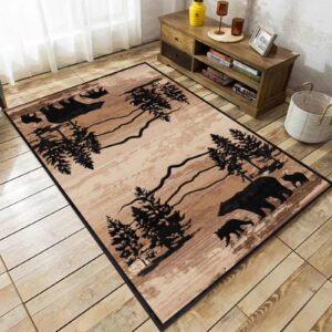 country woodland bear rug, 6x8ft, wildlife bear cub cabin decor rugs, low pile non-shedding pet friendly throw mat, reduce noise soft anti-skid carpet for hardwood floors entryway