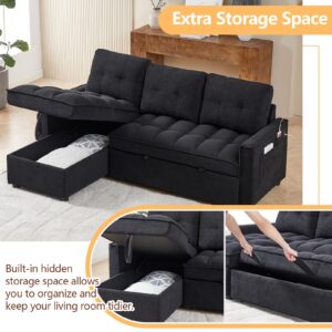 Nonlita Sofa Bed,Convertible Sectional Sofa Bed with USB and Tape-C Charging Port,L-Shaped Sleeper Sofa with Reclining Storage and Arm Side Organizer Pockets Feature,for Living Room, Apartment,Black