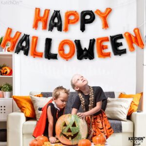 KatchOn, Happy Halloween Balloons Banner - 16 Inch, Pack of 14 | Happy Halloween Banner for Halloween Decorations Indoor | Orange and Black Happy Halloween Foil Balloons, Halloween Party Decorations