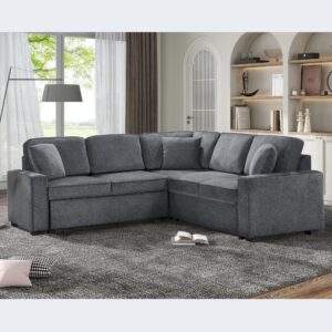 favfurish convertible sectional sleeper sofa,l shaped oversized modular couch upholstered free combined corner couches with 3 pillows and 5 seat,pullout bed,chenille,dark gray