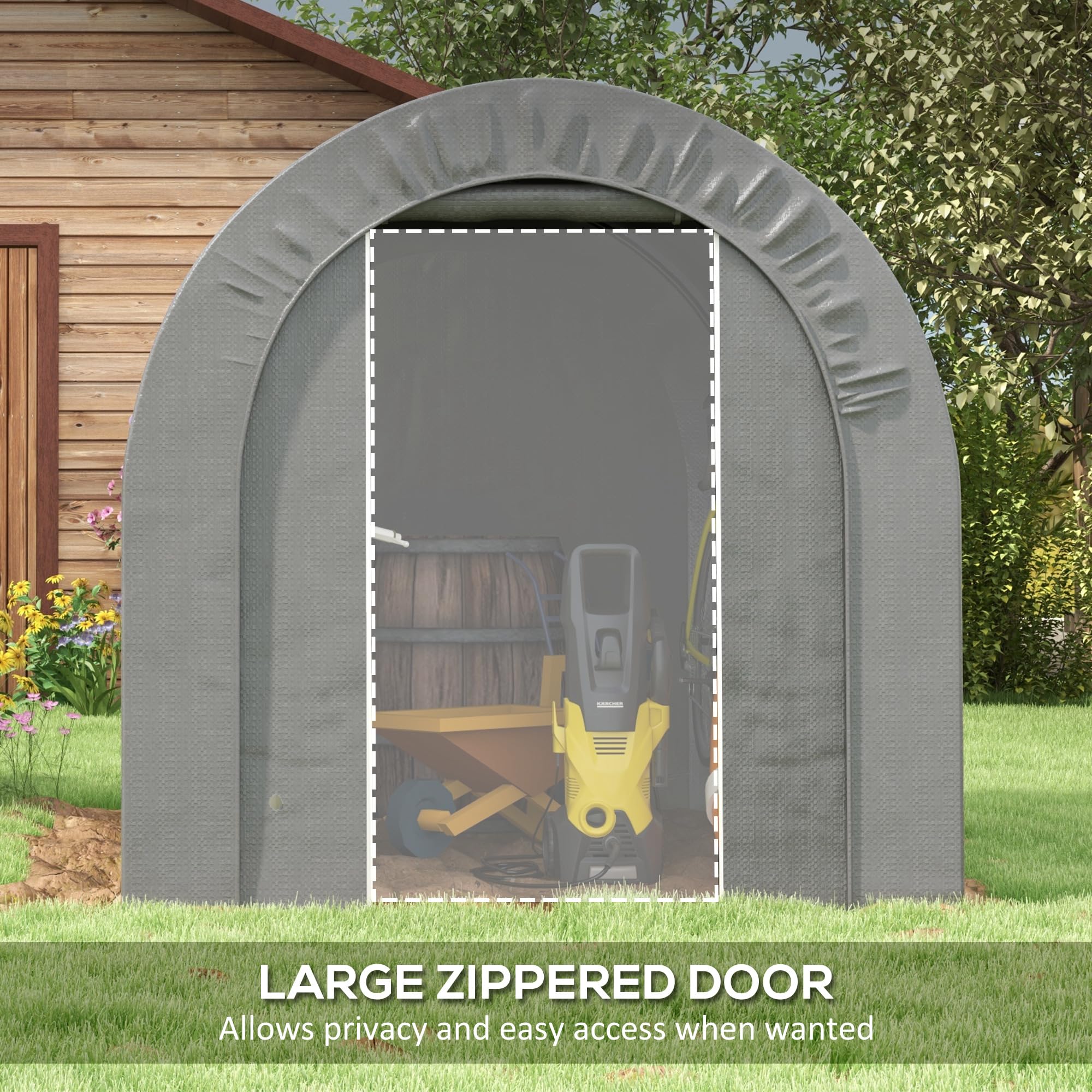 Outsunny 6' x 8' Garden Storage Tent with Galvanized Metal Frame, Waterproof Portable Shed, Heavy Duty Outdoor Shed for Bike, Motorcycle, Garden Tools - Gray