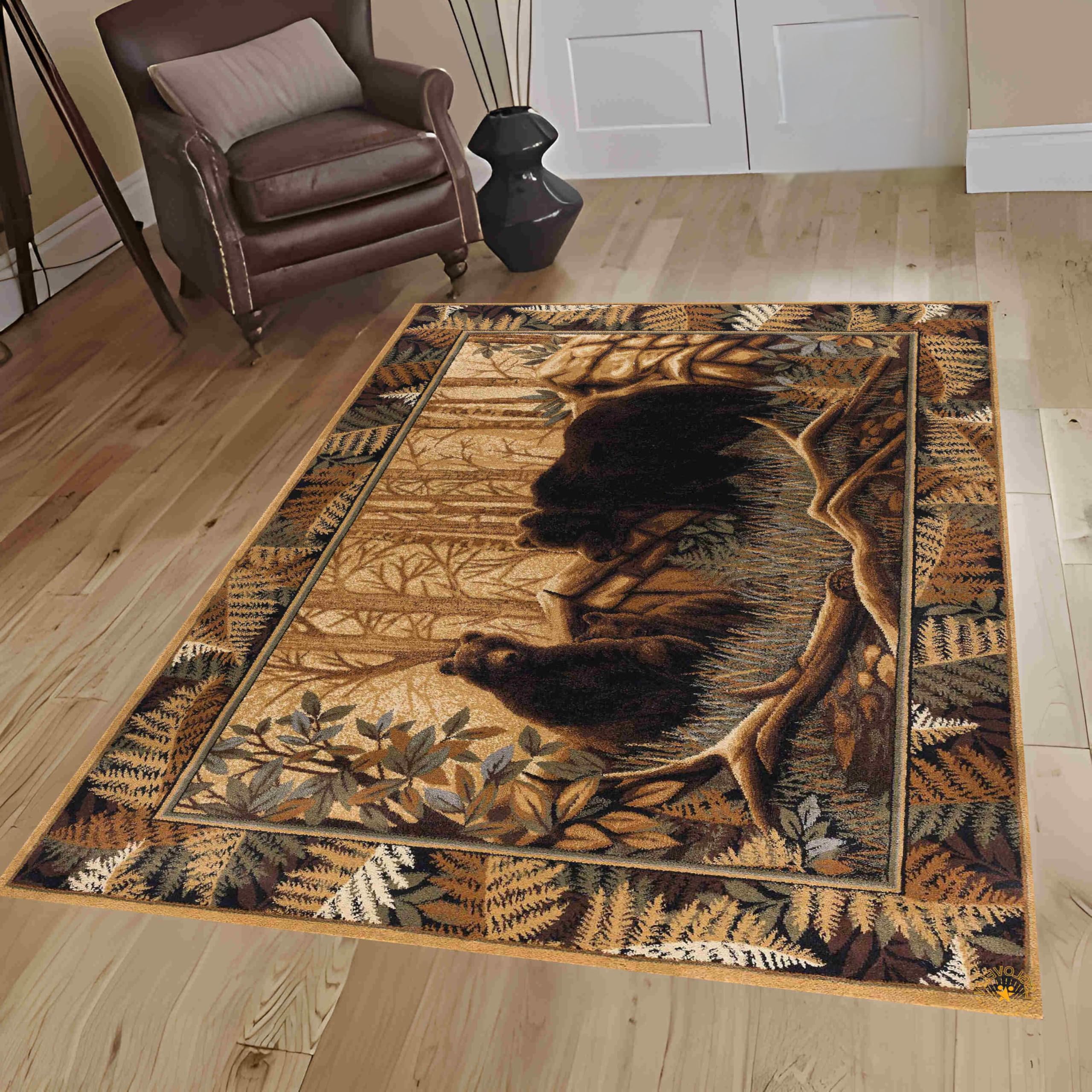 Lgglovelin Bear Area Rug, 3x4ft Living Room Bear Print Rug,Wild Animal Rug,Country Rustic Rug,Southwestern Woodland Rug,Indoor Non-Slip Rug,Bedroom Soft Rug,Washable Rug,Vintage Patchwork Cabin Rug.