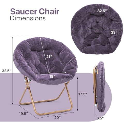 SFIHOME Foldable Oversized Moon Chair, Large Soft Lazy Cozy Comfortable Faux Fur Round Saucer Moon Chair for Teens and Adults, Purple