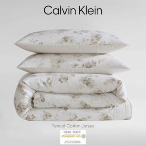 Calvin Klein - King Duvet Cover Set, Super Soft Cotton Bedding with Matching Shams, Floral Home Decor, Oeko-Tex Certified (Eternity Floral Beige, King)