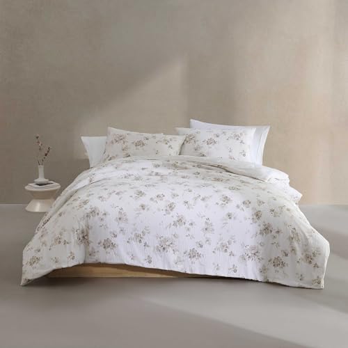 Calvin Klein - King Duvet Cover Set, Super Soft Cotton Bedding with Matching Shams, Floral Home Decor, Oeko-Tex Certified (Eternity Floral Beige, King)