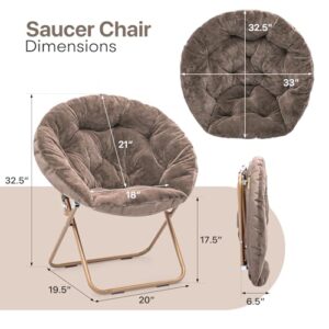 SFIHOME Foldable Oversized Moon Chair, Large Soft Lazy Cozy Comfortable Faux Fur Round Saucer Moon Chair for Teens and Adults, Light Brown