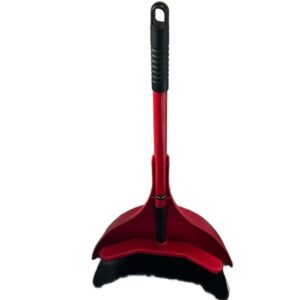 premium curved wide broom with wide dustpan and rubber seal, 50” steel pole red broom and dustpan, ideal for indoor and outdoor cleaning, kitchen, and garage