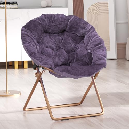 SFIHOME Foldable Oversized Moon Chair, Large Soft Lazy Cozy Comfortable Faux Fur Round Saucer Moon Chair for Teens and Adults, Purple