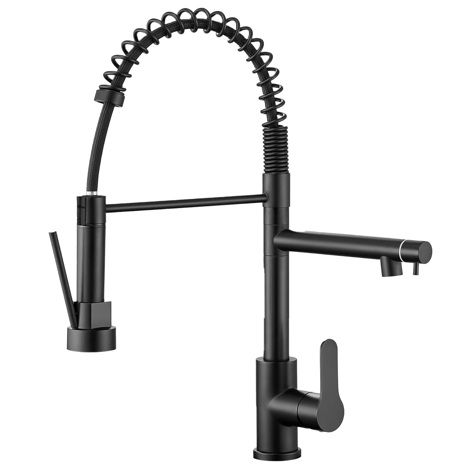 RIGFRCH Commercial Kitchen Sink Faucet with Pull Down Sprayer for Modern Kitchens， Stainless Steel Dual Water Outlet Pull Down Sprayer Single Handle Dual Temperature Kitchen Faucet（ Matte Black）