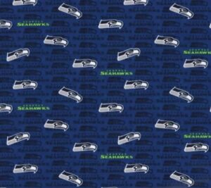 seattle seahawks cotton fabric - nfl team logo cotton fabric by the yard, fat quarter, half yard, 1 yard, 2 yard cuts