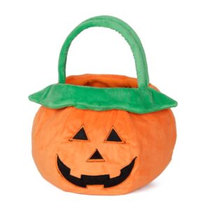 halloween trick or treat basket bags candy buckets, 14 * 12 inch reusable portable pumpkin tote plush basket gifts for halloween decor party orange big size