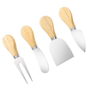 4 piece cheese knives set, mini wooden handle steel stainless cheese slicer cheese knife cheese fork butter knife for charcuterie and cheese spread