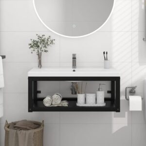 yelwhi wall-mounted bathroom washbasin frame black 31.1" x 15" x 12.2" iron,wallmounted bathroom washbasin frame: amplify storage, enhance bathroom decor bath vanities, bathroom improvement