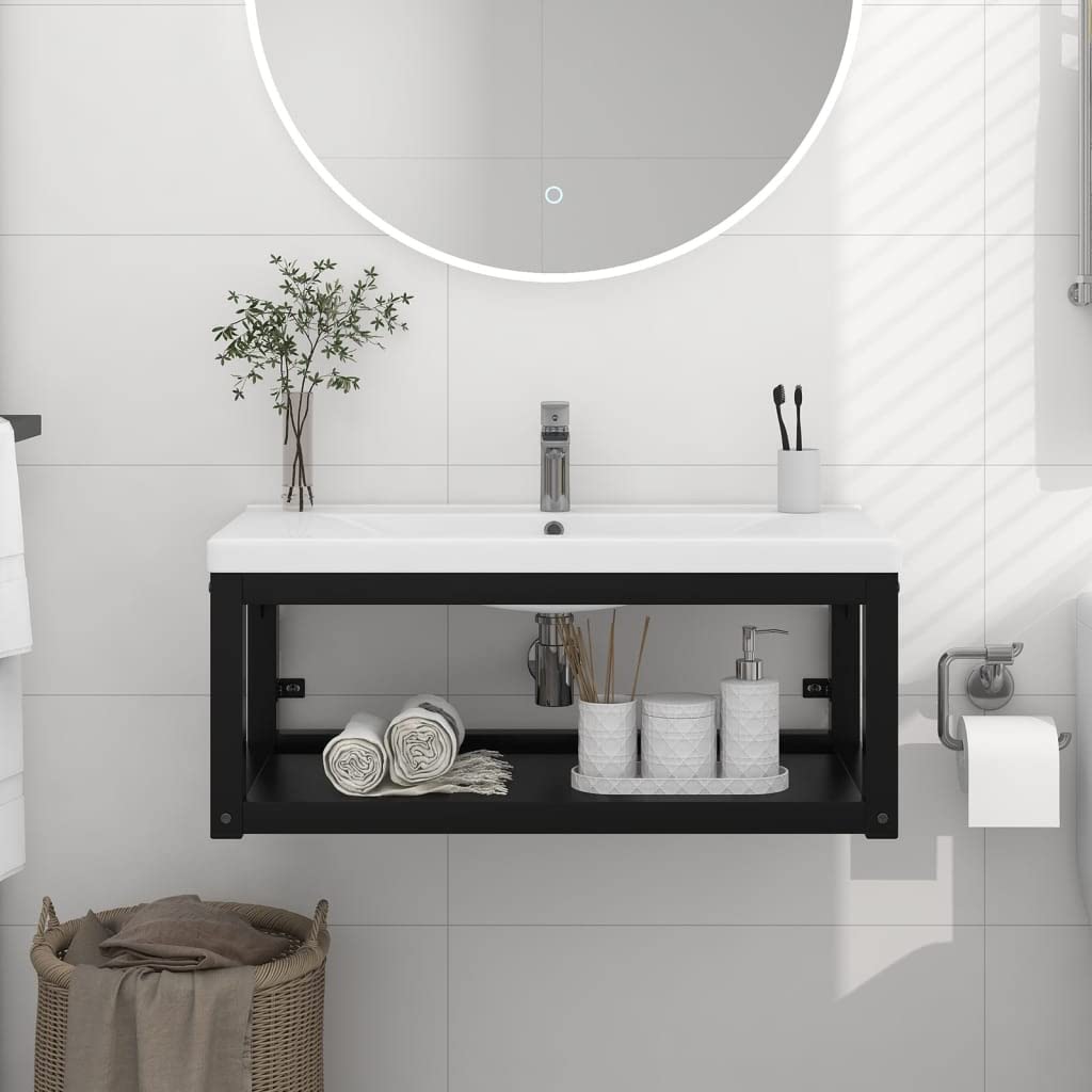 YELWHI Wall-Mounted Bathroom Washbasin Frame Black 31.1" x 15" x 12.2" Iron,WallMounted Bathroom Washbasin Frame: Amplify Storage, Enhance Bathroom Decor Bath Vanities, Bathroom Improvement