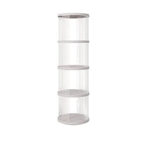 andazododc bookcases 4 tier plastic bookshelf, 53.35 x 15.95 in, white tall bookcase shelf for cds/movies/books, storage organizer for bedroom/living room/home office (4 layers/circular/rotating)