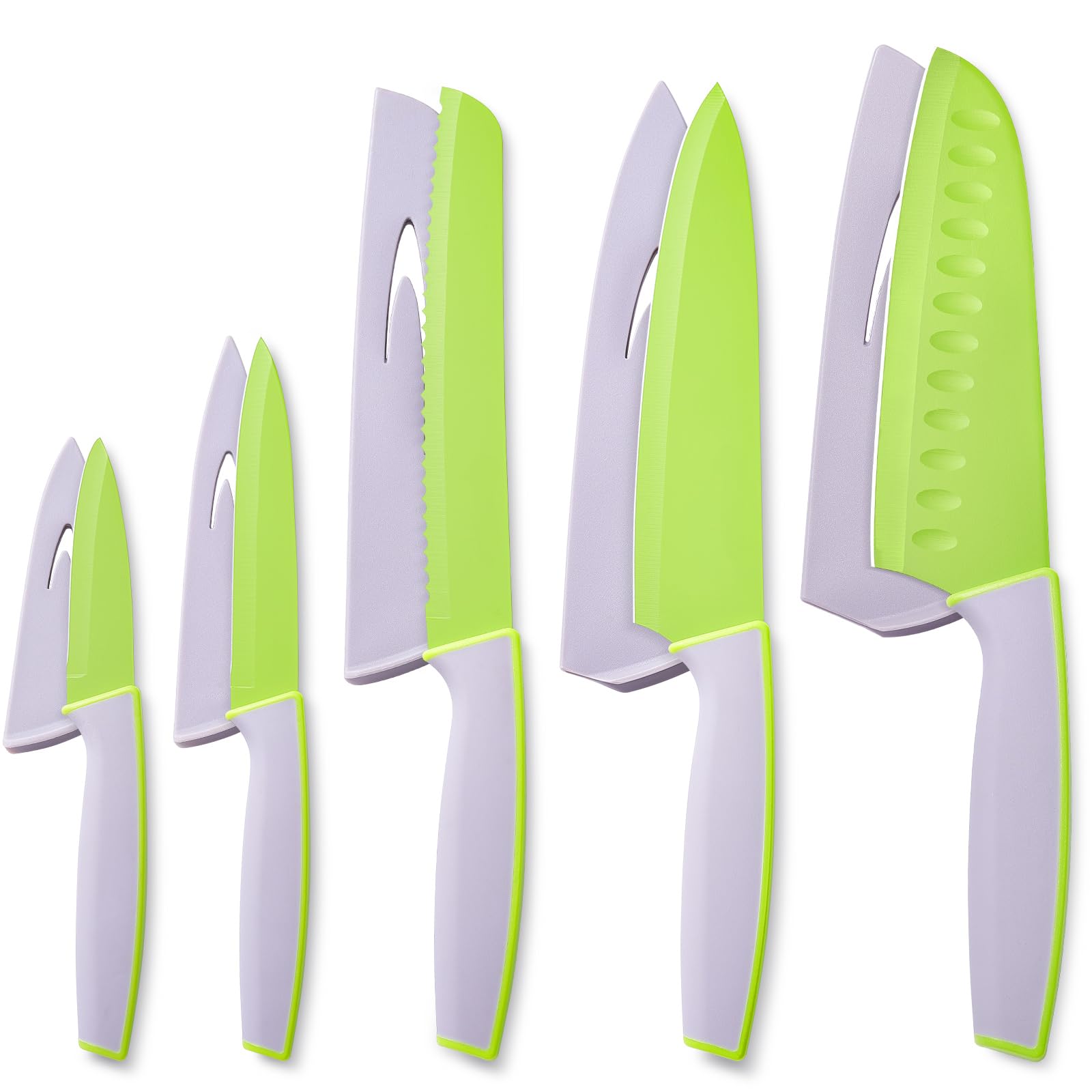 Naitesen 10Pcs Kitchen Knife Set with Blade Guards Ceramic Nonstick Coating Chef Knife Bread Knife Santoku Knife Utility Knife Paring Knife Sharp for Meat Cutting Home Cooking