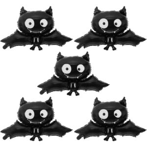 deceed 5 pcs halloween balloons black bat foil balloons, cute bat mylar balloons toys, halloween props, halloween party decorations kids gifts