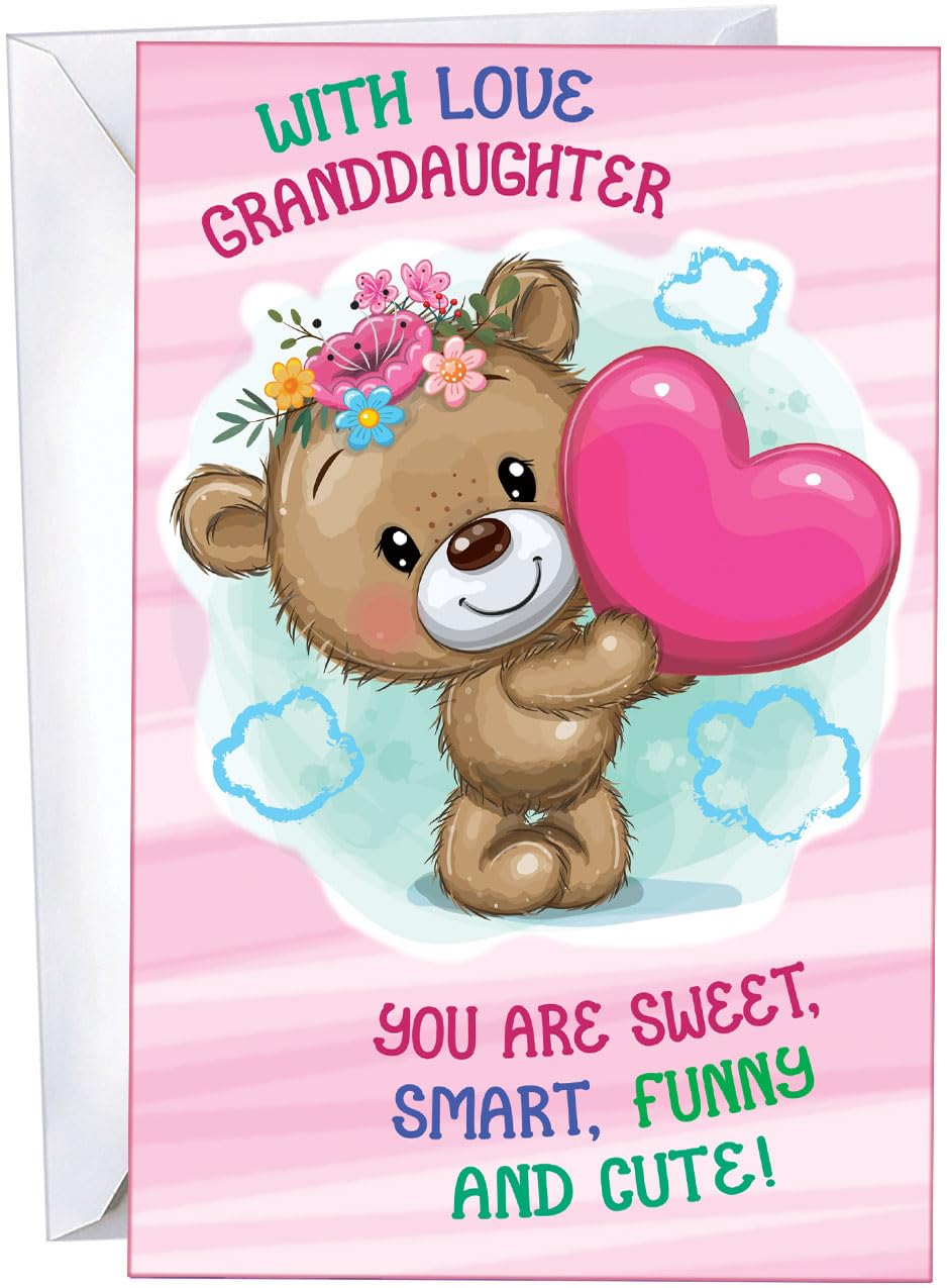 Chuck's Card-O-Rama - Birthday Card For Granddaughter - Made in USA - Why Pay More? - Large Card Opens to 10" x 7.75" - Extra Thick Paper - 95363