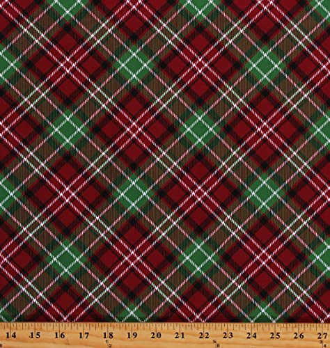 Cotton Christmas Plaid Red and Green Diagonal Plaid Holidays Cotton Fabric Print by The Yard