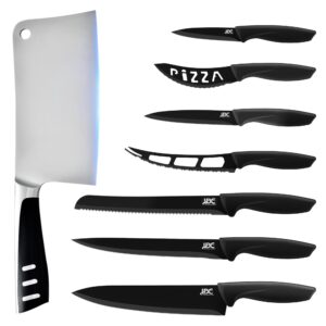 lux decor 7 pcs kitchen knife set and meat cleaver - high-carbon stainless steel knives set and 7 inch meat chopper with anti-slip handles - ultra-sharp blades