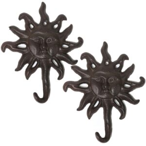 coat hooks, 2pcs heavy duty vintage cast iron hook with screws for home wall hanging, wall mounted antique black hooks for coat, scarf, bag, towel, key, cap (sun shape)