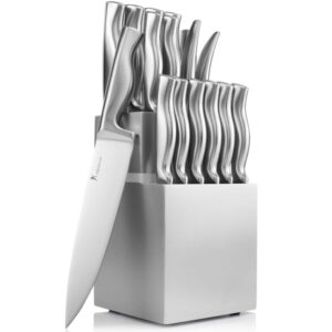 kangdelun 15 pcs knife block set, ultra sharp high carbon stainless steel, ergonomic non-slip handle