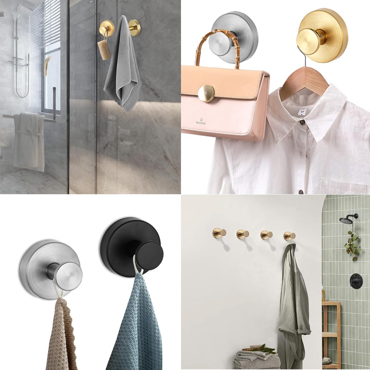 Suction Cup Hooks for Shower,Steel Shower Hooks,Bath Robe Looafh Hook for Hanging,Waterproof Suction Towel Hook,Mounting on Glass Shower Doors Bathroom,Tile-Loofah,Kitchen,Mirror,Towel,Coat(2P,Silver)