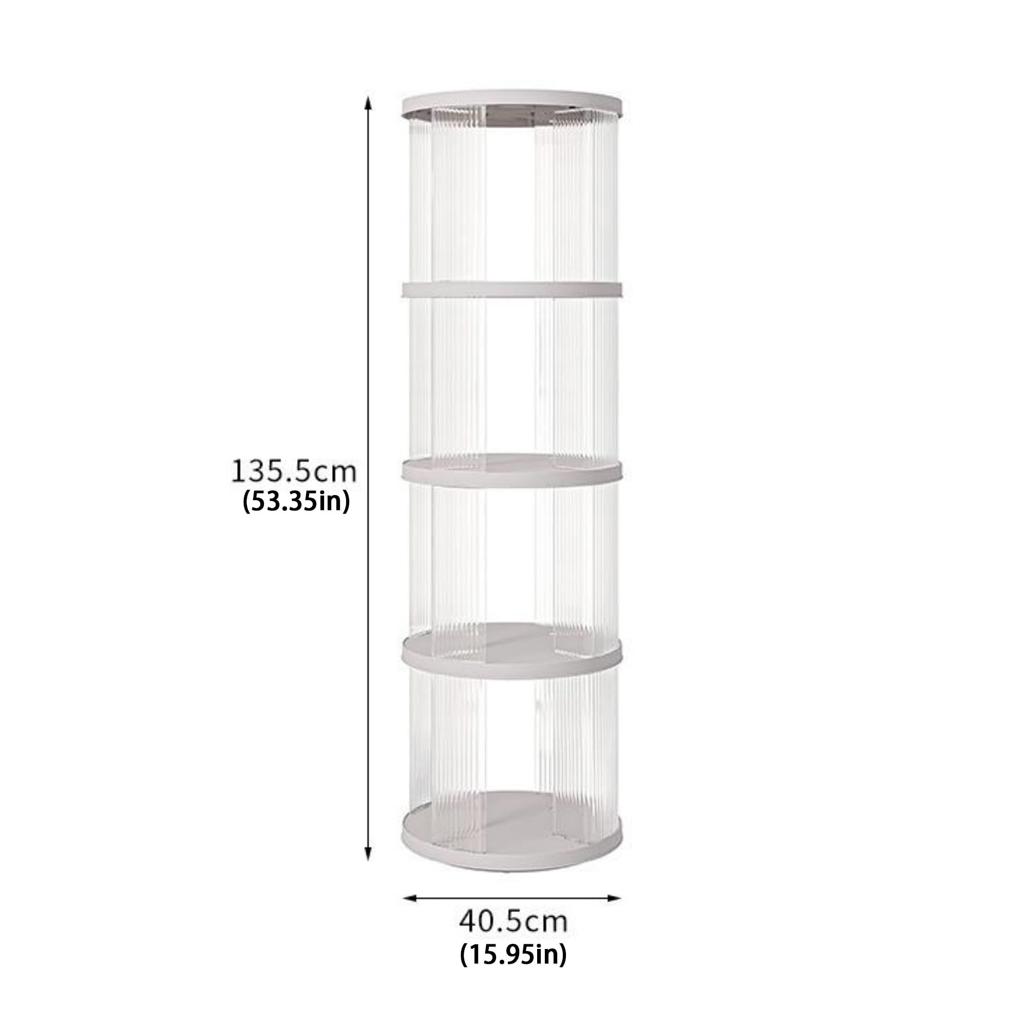 Andazododc Bookcases 4 Tier Plastic Bookshelf, 53.35 x 15.95 in, White Tall Bookcase Shelf for CDs/Movies/Books, Storage Organizer for Bedroom/Living Room/Home Office (4 Layers/Circular/Rotating)