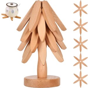 wooden trivets for hot dishes，tree shape trivet set，beech wood tree shape trivets for hot pots and pans (5 layers+1 stand)