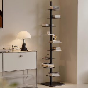 ueofu spine bookshelf, 9-tier metal bookcase spine bookshelf tall narrow ladder book shelf, simple narrow invisible bookshel, vertical spine bookshelf for home(black)