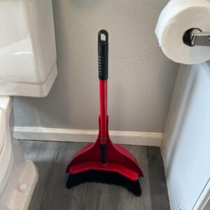 Premium Curved Wide Broom with Wide Dustpan and Rubber Seal, 50” Steel Pole Red Broom and Dustpan, Ideal for Indoor and Outdoor Cleaning, Kitchen, and Garage