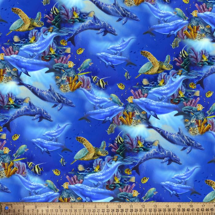 David Textiles Dolphins & Ocean Animals Cotton Fabric by The Yard