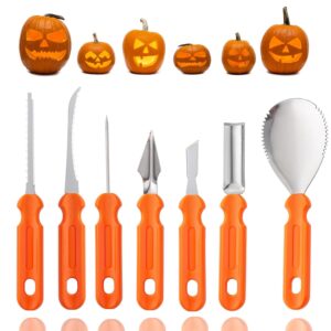 zclro pumpkin carving kit tools halloween, 7 pcs professional heavy duty carving set, stainless steel double-side pumpkin sculpting tool for halloween decoration jack-o-lanterns, gift for halloween