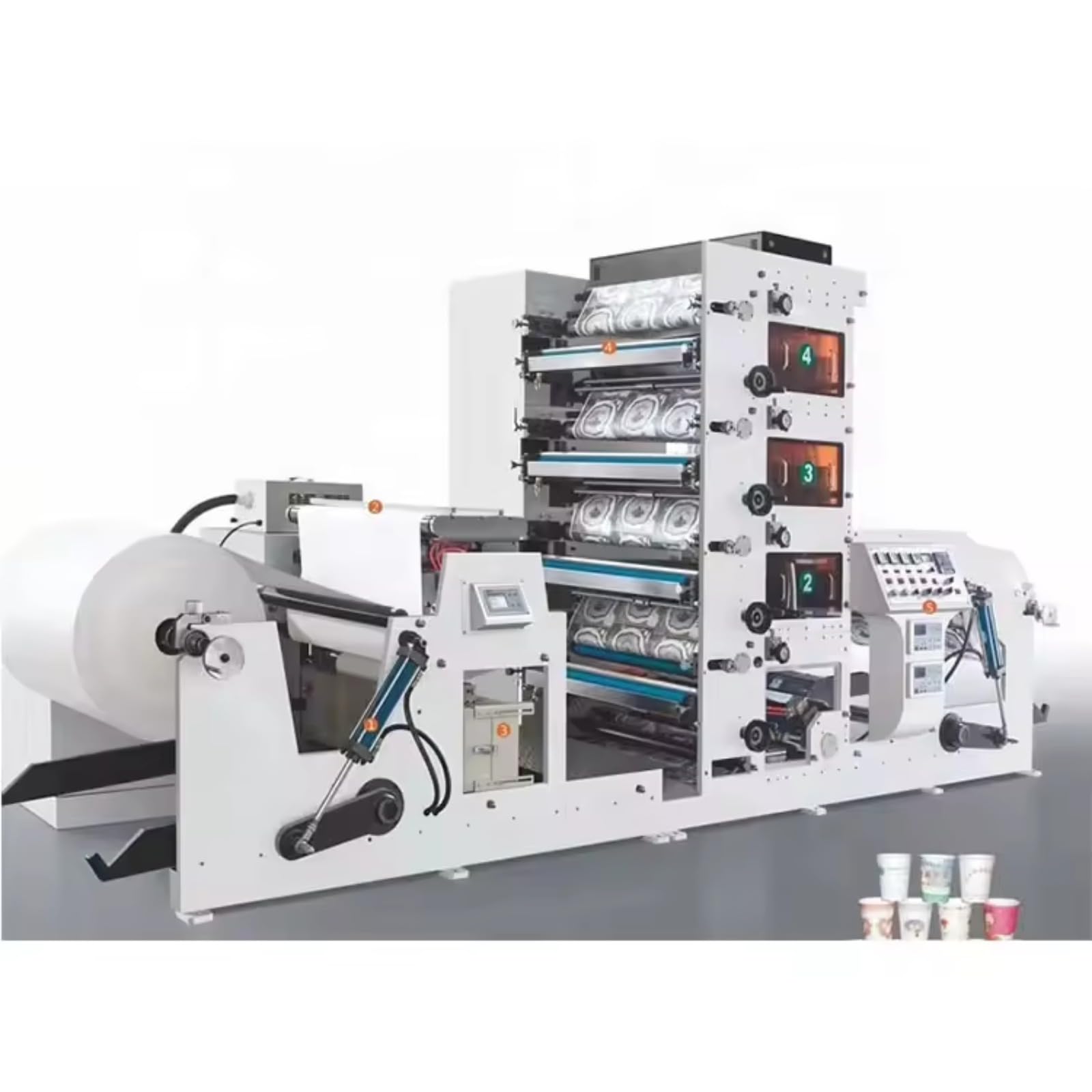 Wide-Format 4-Color Automatic Printer,Printing Machine Multi Color, Paper Cup Printing Equipment, Paper Cup Fan and Logo Printing Machinery, for Paper Cups and Paper Bags，Large, White (1)