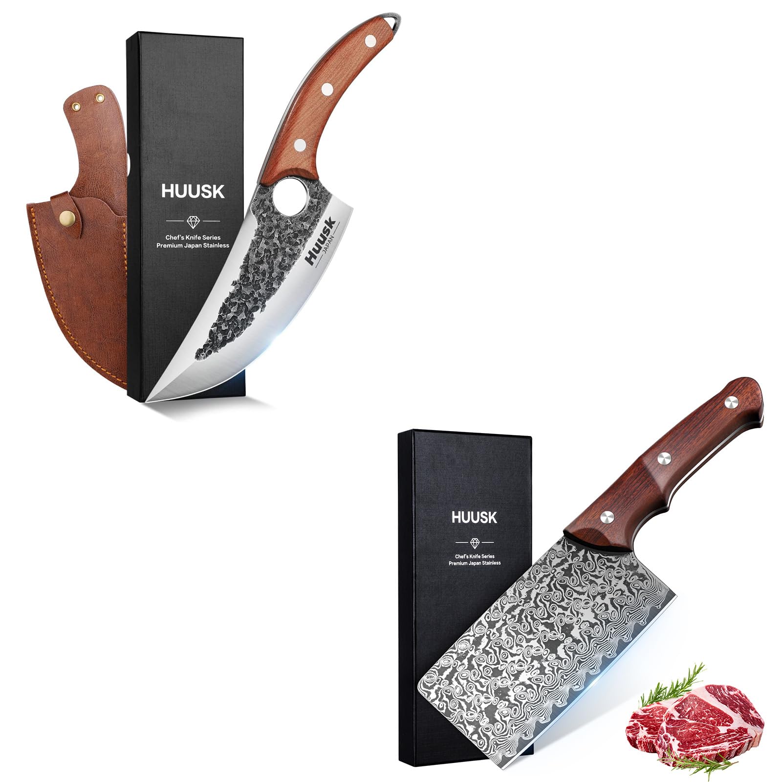 Huusk Knife Japan for Meat Cutting Vegetable Cleavers with Ergonomic Handle Chopping Knives for Kitchen Japanese Cooking Chef Knives Sharp Meat Cleaver for Outdoor Camping, BBQ