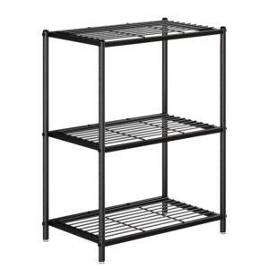 papiuta 3 tier storage shelves, black metal shelf organizer, wire shelving unit and storage, heavy duty standing storage rack for kitchen, pantry, garage, bathroom, room, basement (black, 58x34x77)