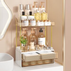 ducoak 2-tier 2-drawer skincare organizers luxurious makeup organizer countertop household large vanity organizers and storage multi-purpose bathroom counter organizer amber