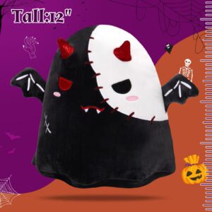 FunBase Halloween Ghost Bat Plush Pillow - Creative Double-Sided Plush Cushion with Red Devil Horns & Wings, Perfect for Holiday Décor & Gifts