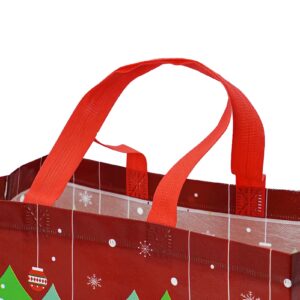 Christmas Gift Bags Tote-Bag with Handles - 12 Pack Reusable Non-Woven Xmas Party Supplies Presents Holiday Santa Claus Merry Christmas Pattern for New Year's Shopping L12.6"xH9.8"xW6.7" (32x25x17cm)