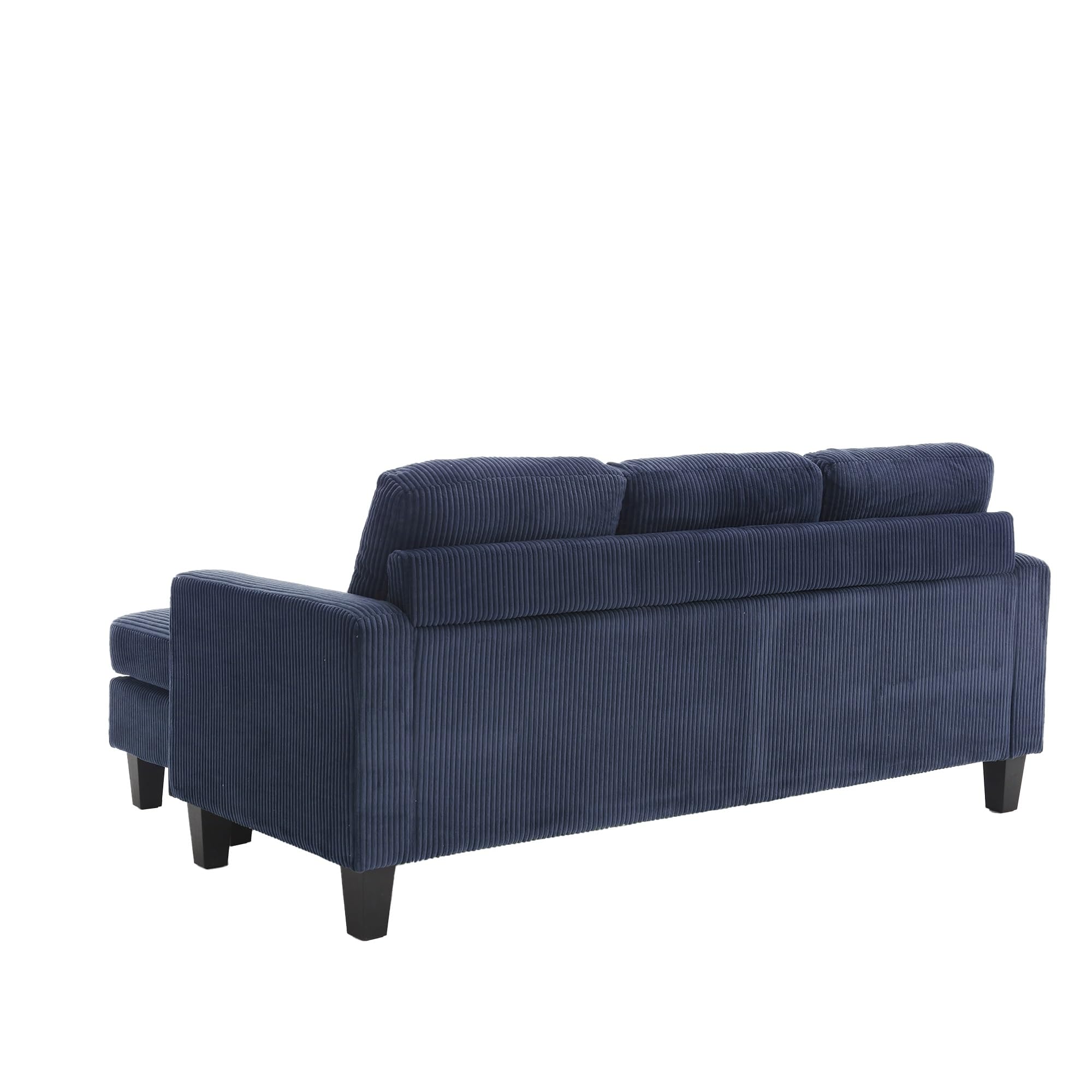 DERCASS Velvet Sectional Couch with Reversible Chaise, L Shaped Sofa with Ottoman and Wood Legs for Small Apartment (Navy)