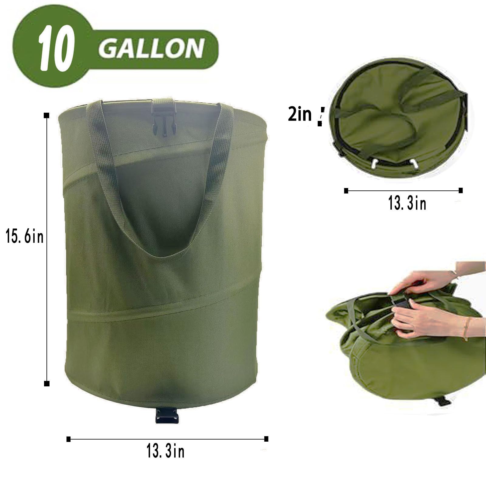 JOQQO Collapsible Pop Up Garbage Can Camping,13.3x15.6 inch10 Gallons Outdoor Trashcan 600d Oxford Cloth Yard Waste Bags Can with Sorting Clips Suitable Camper Rv Trailer Trash Can