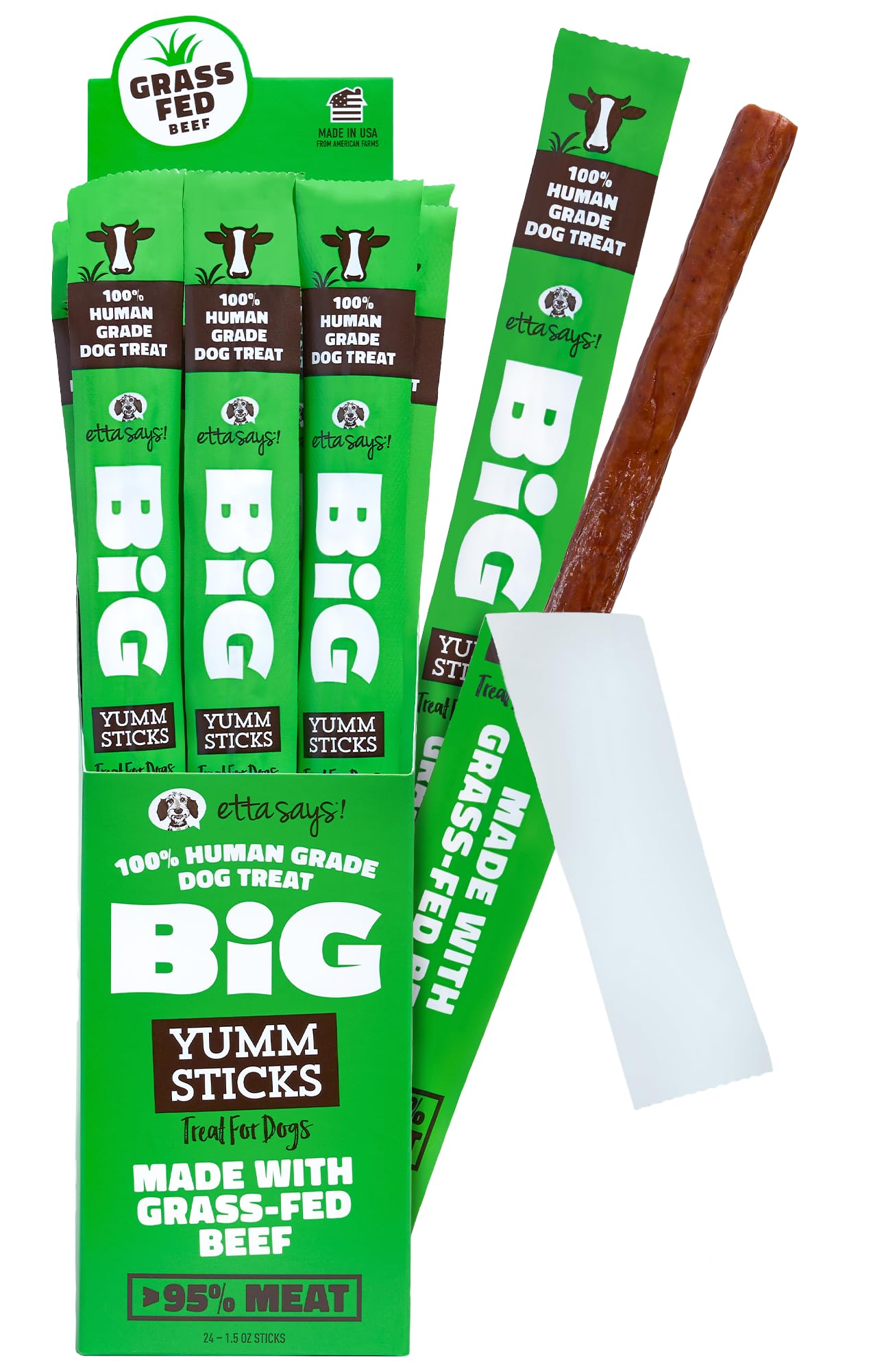 etta says! Big Yumm Sticks - Real Meat Beef Dog Treats - Human Grade - Made in The USA (24 Count Pack of 1)