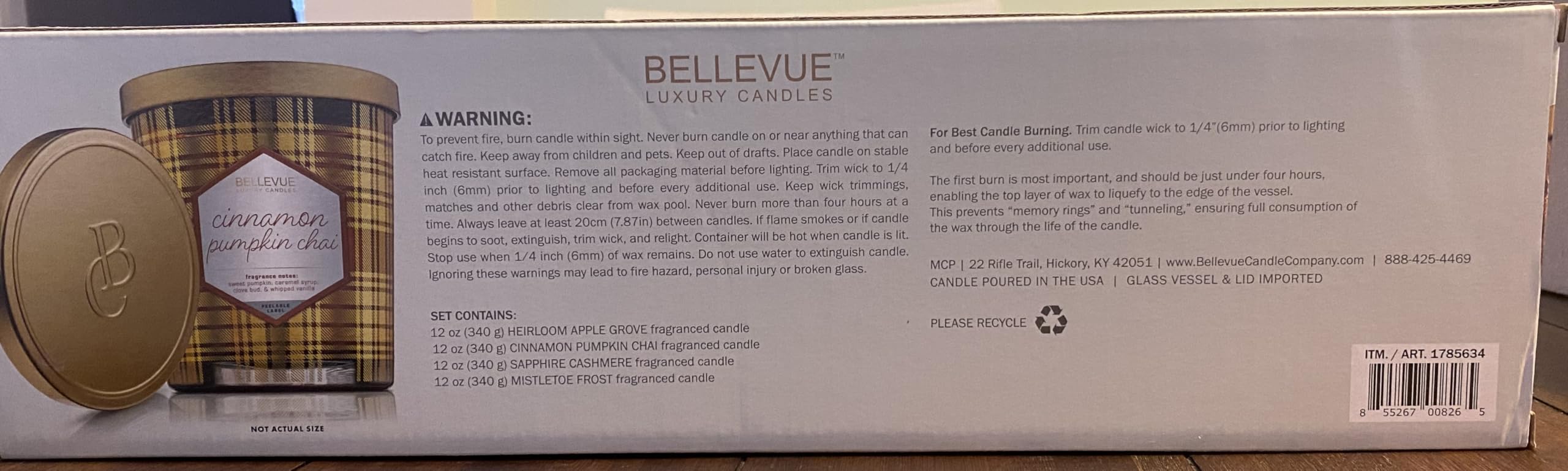 Bellevue Luxury Candles, 4 Soy Blend Candles 12 oz Each, Removable Labels, Lead-Free Wicks, Fragrances with Essential Oils