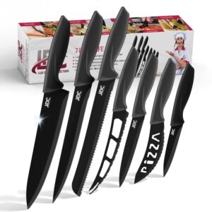 LUX Decor 7 Pcs Kitchen Knife Set and Meat Cleaver - High-Carbon Stainless Steel knives Set and 7 Inch Meat Chopper with Anti-Slip Handles - Ultra-Sharp Blades