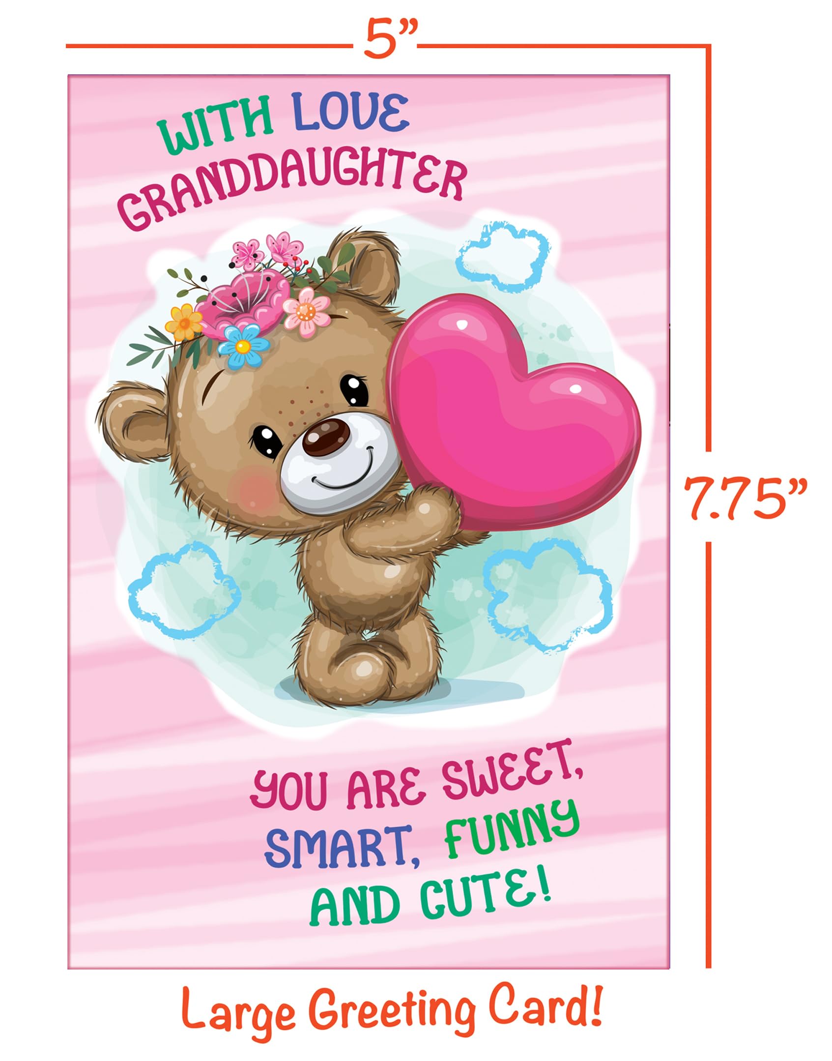 Chuck's Card-O-Rama - Birthday Card For Granddaughter - Made in USA - Why Pay More? - Large Card Opens to 10" x 7.75" - Extra Thick Paper - 95363