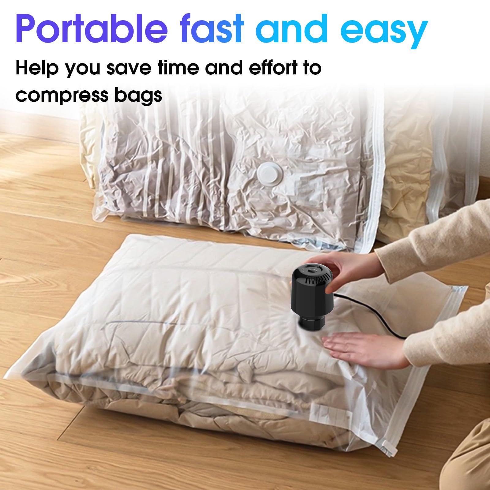 Vacuum Storage Bags Electric Air Pump, Dual-Interface Design Compatible With Various Vacuum Seal Bags For Clothing/Quilts/Blankets