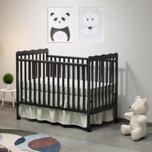 hirohrtv baby crib 3-in-1 convertible, modern baby bed with locking wheels, convertible crib to toddler bed & daybed, wood cribs for baby, nursery, infant bed for small spaces (black)