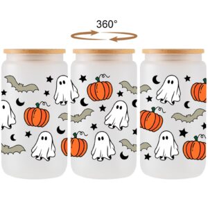 Halloween Cups Mugs Pumpkin Ghost 16Oz Iced Coffee Glass Cups with Lids and Straws Cute Halloween Gifts for Women Kids Teens Adults Spooky Gifts for Girls Boys Halloween Tumbler Fall Smoothie Cup